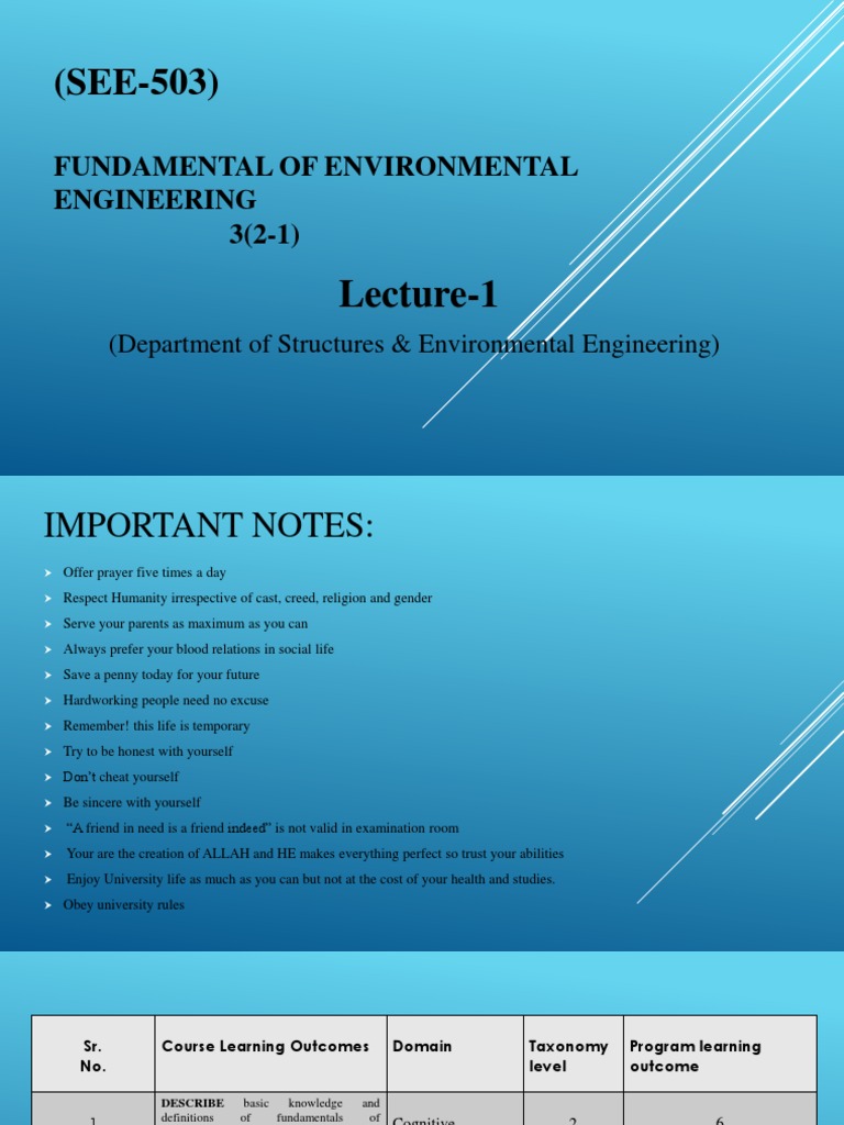 Fundamental of Environmental Engineering 3 (2-1) : Lecture-1 | PDF ...