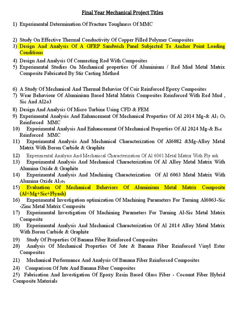 Final Year Mechanical Project Titles | PDF
