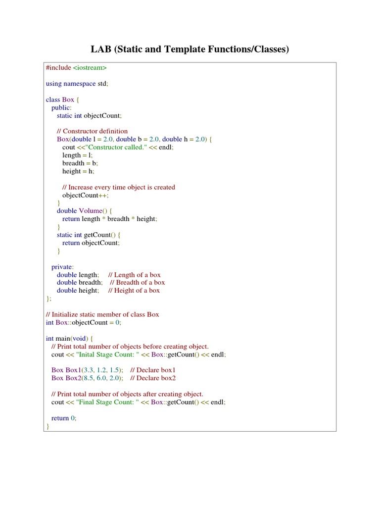 LAB (Static +template Functions) | Download Free PDF | Subroutine | Integer (Computer Science)