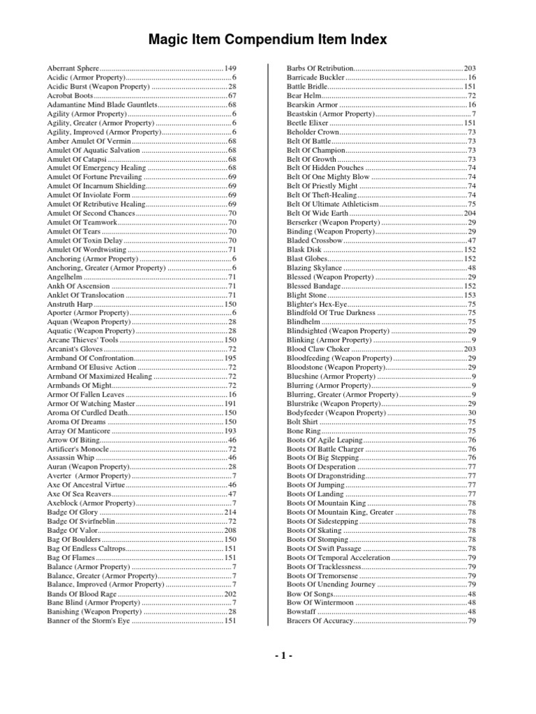 Magic Item Compendium Index | PDF
