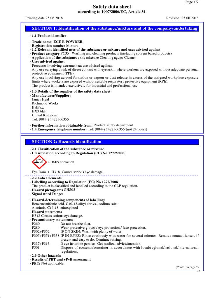 706-650 - 706-651 - SDS ECE Phosphate Detergent B CLP Classification ...