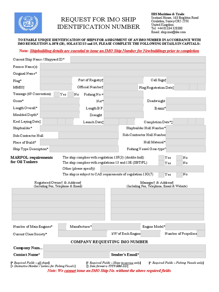 Request For Imo Ship Identification Number | PDF | Ships | Watercraft