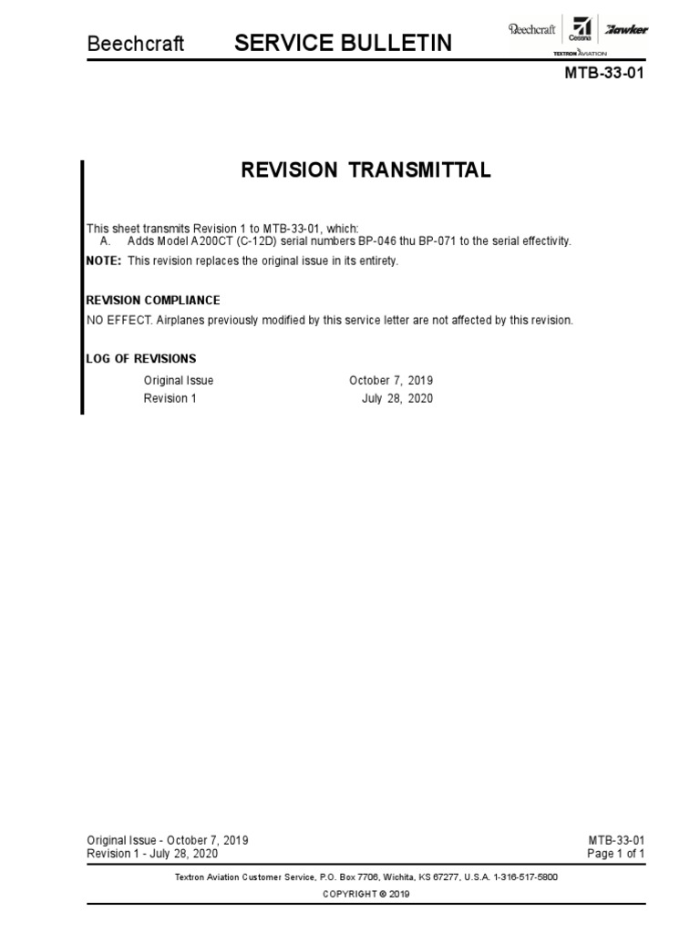 Service Bulletin: Beechcraft | PDF | Aviation | Aircraft