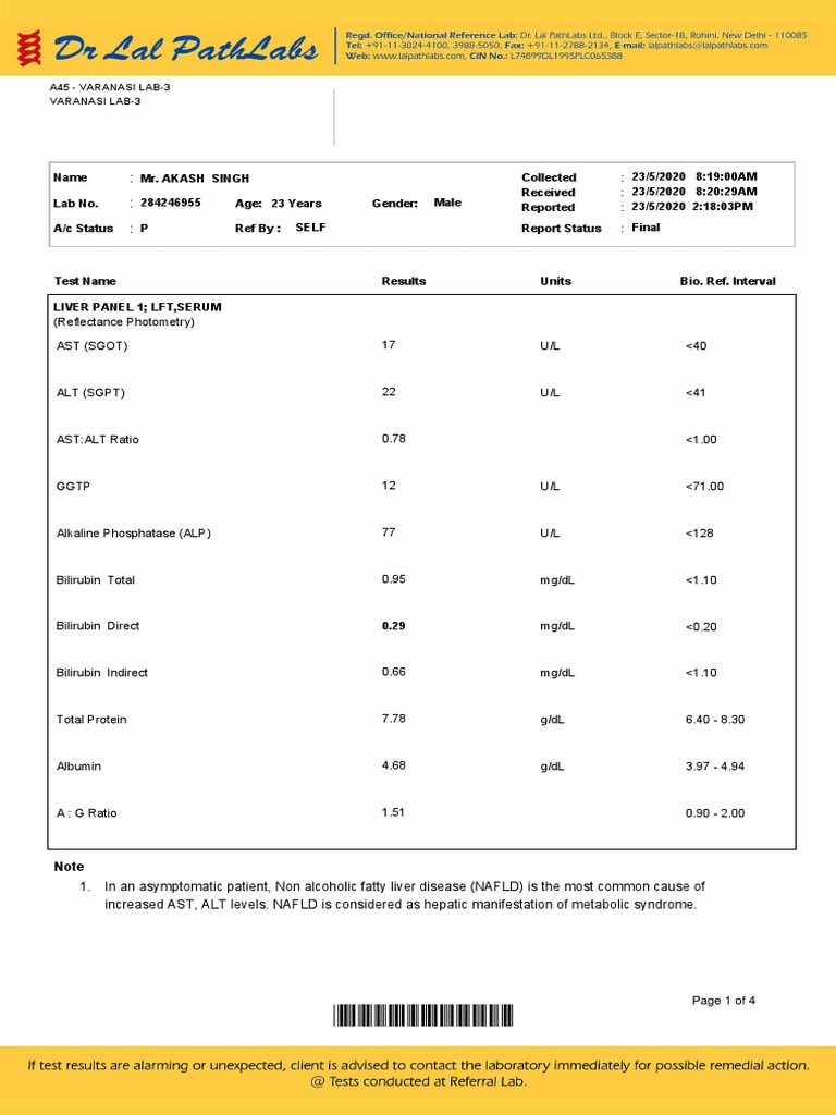 My LFT Report | PDF | Exocrine System | Clinical Pathology