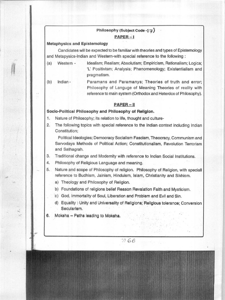 Syllabus KPSC KAS Main Exam Philosophy | PDF