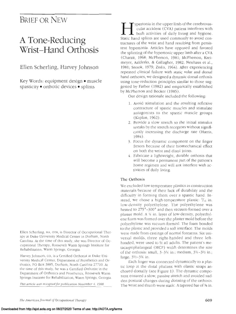 A Dynamic Wrist-Hand Orthosis for Reducing Hypertonia in Stroke ...