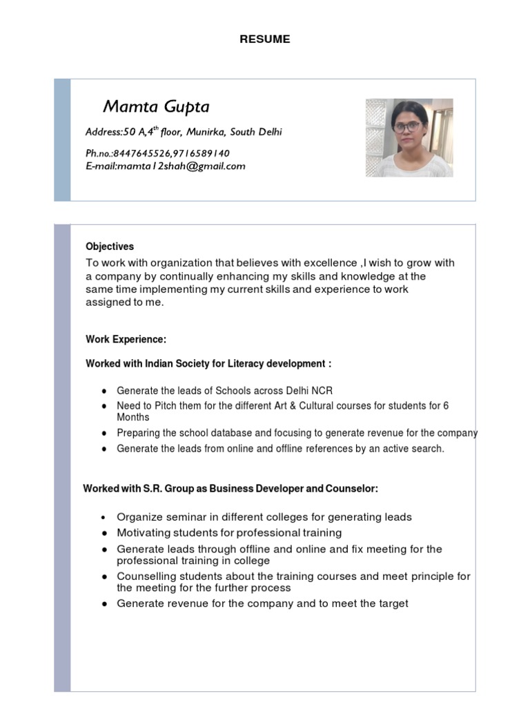 Mamta Gupta CV.. | PDF | Cognition | Behavior Modification