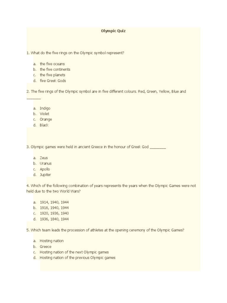 Olympic Quiz | PDF | Sports Festivals | Olympic Games