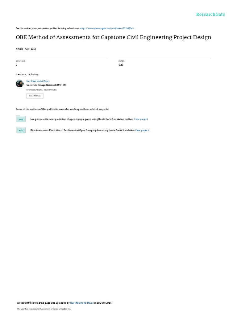 OBE Method of Assessments For Capstone Civil Engineering Project Design ...