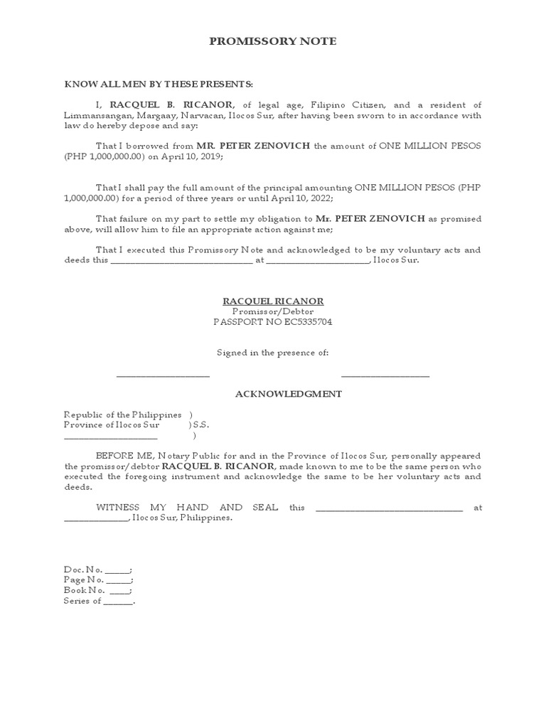 Promissory Note Details Loan Terms Repayment Deadline | PDF