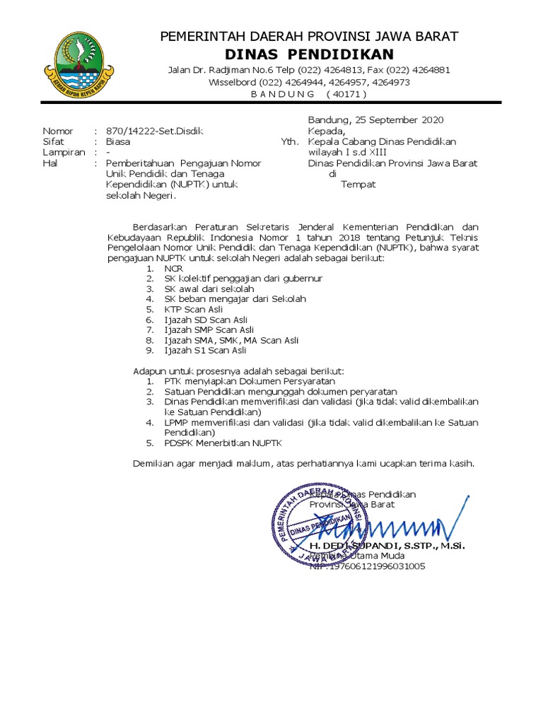 Surat Pemberitahuan Pengajuan Nuptk | PDF