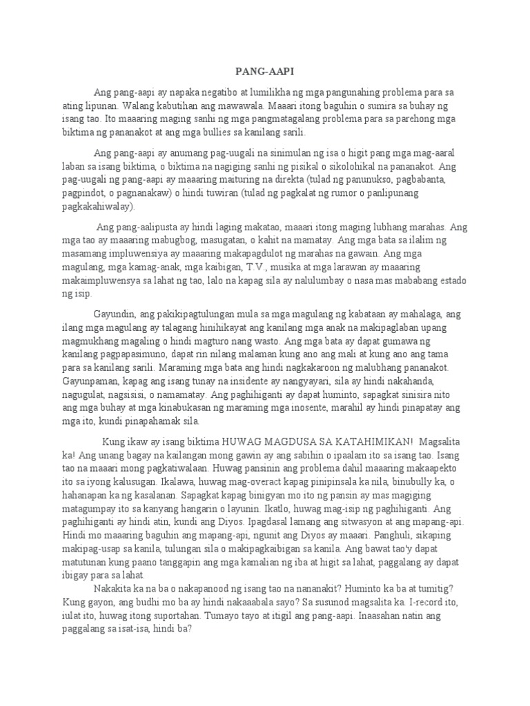 FILIPINO (Pang-Aapi) | PDF