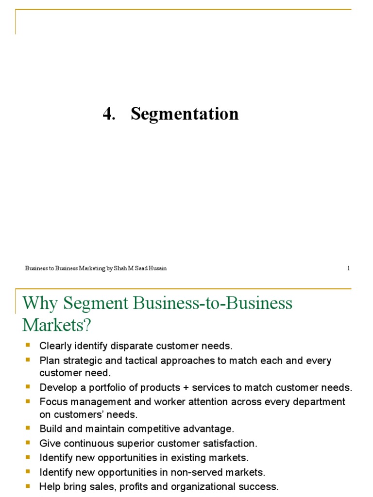 Segmentation: Business To Business Marketing by Shah M Saad Husain 1 ...