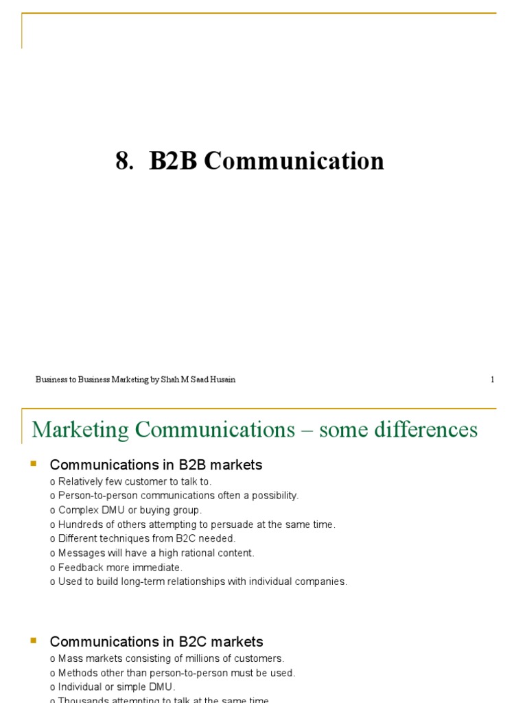 B2B Communication: Business To Business Marketing by Shah M Saad Husain ...