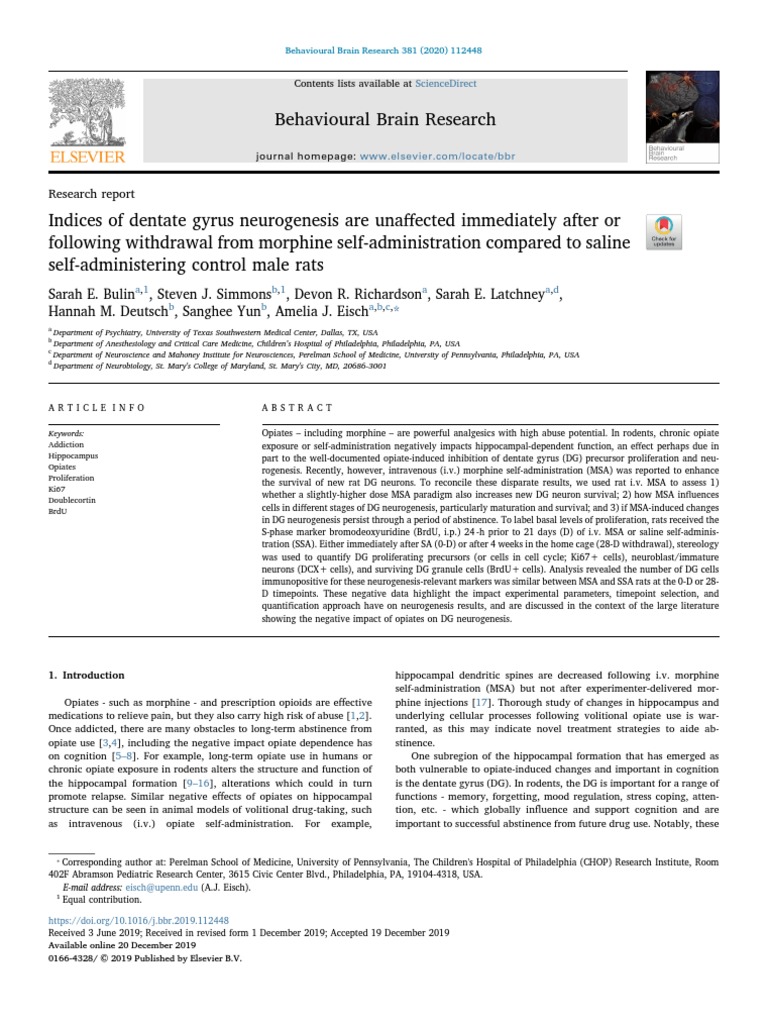 Behavioural Brain Research | PDF | Neurogenesis | Morphine
