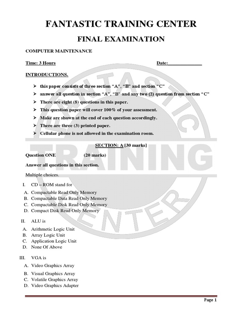 Computer Maintenance Exam | PDF | Computer Data Storage | Booting