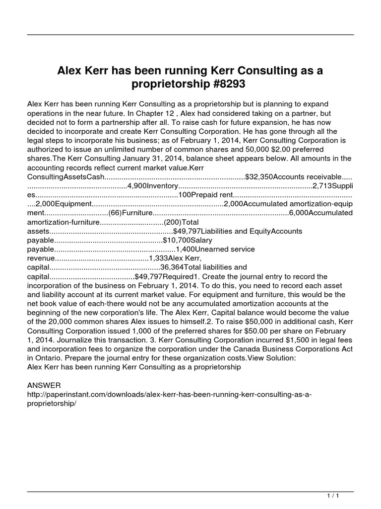 Alex Kerr Has Been Running Kerr Consulting As A Proprietorship | PDF ...