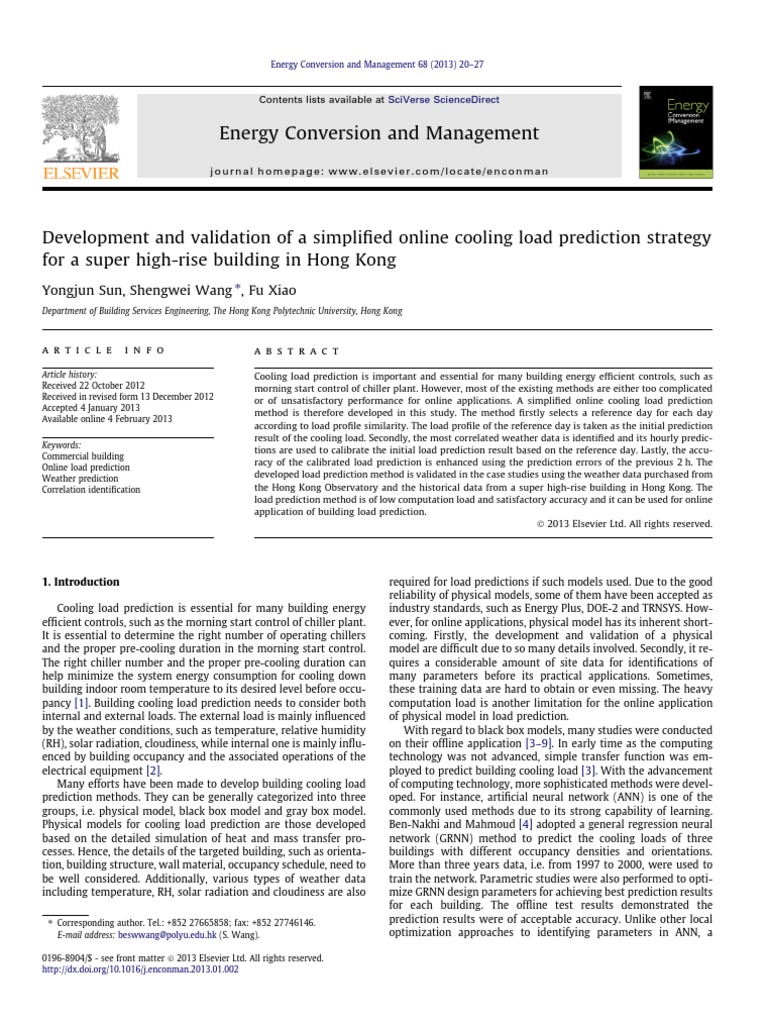 Energy Conversion and Management: Yongjun Sun, Shengwei Wang, Fu Xiao | PDF | Prediction | Weather