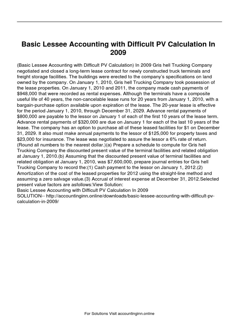 Basic Lessee Accounting With Difficult PV Calculation in 2009 PDF | PDF ...