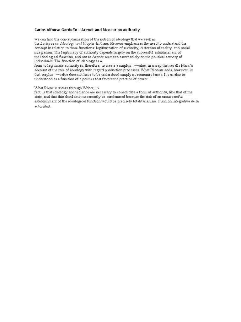 Carlos Alfonso Garduño - Arendt and Ricoeur On Authority | PDF