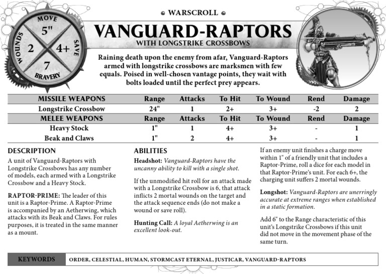 Aos Warscroll Vanguard Raptors With Longstrike Crossbows en | PDF ...