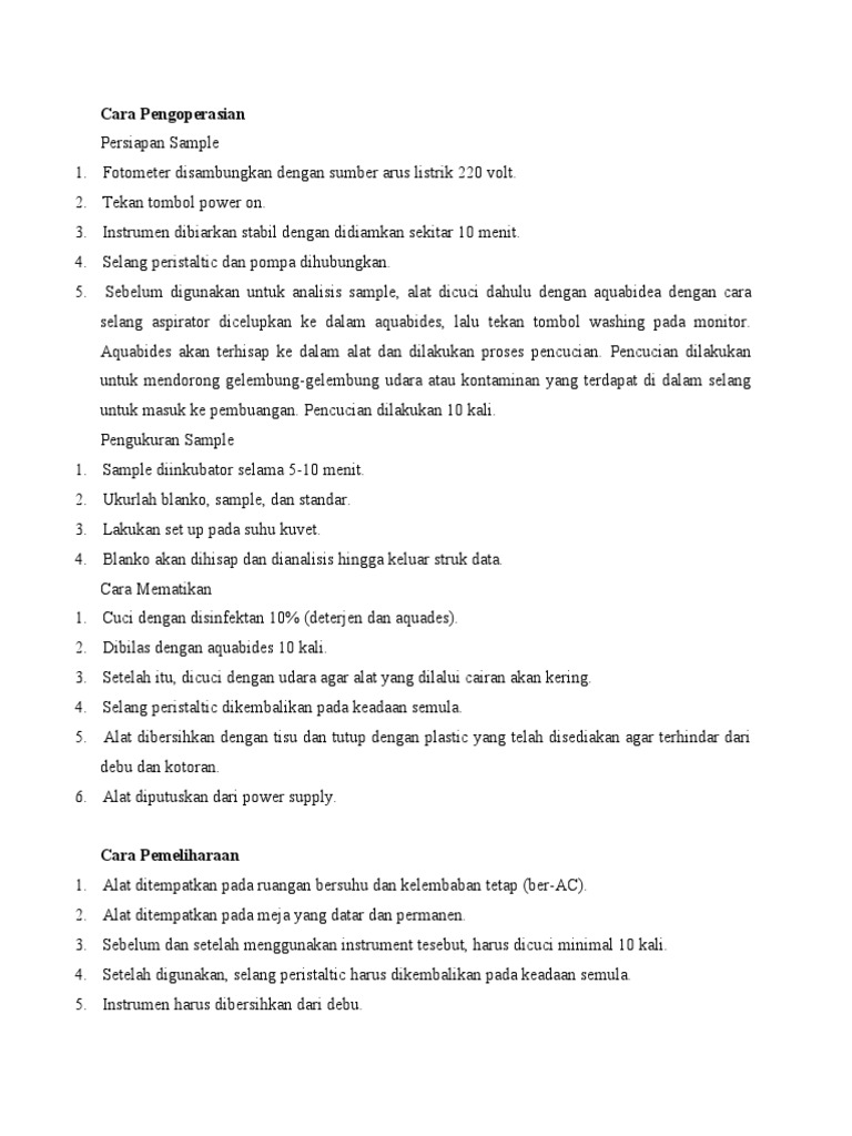 Cara Pengoperasian Alat Fotometer | PDF