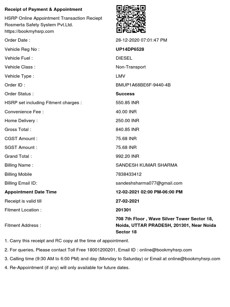 Receipt of Payment & Appointment | PDF