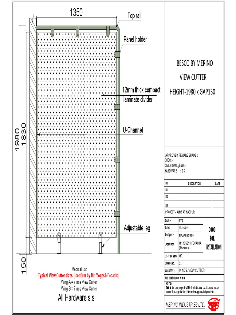 Besco by Merino View Cutter HEIGHT-1980 X GAP150: All Hardware S.S | PDF