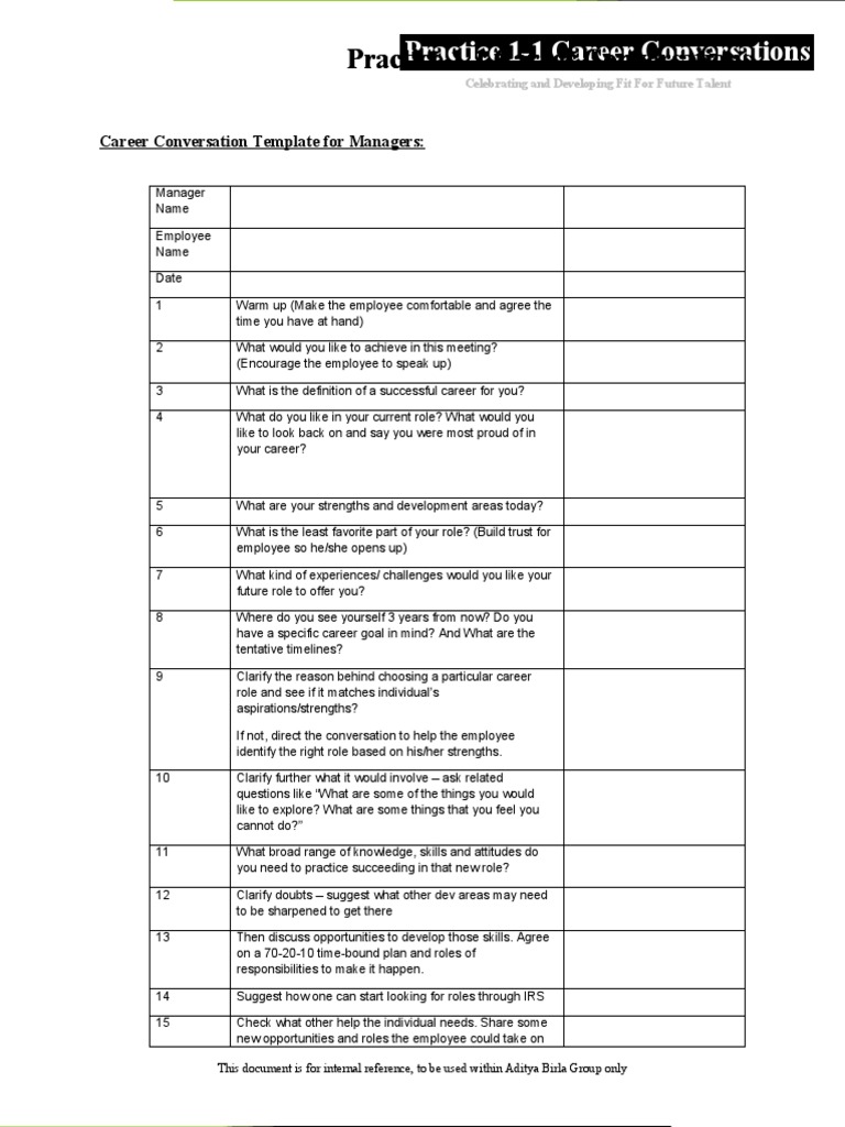 One To One Career Conversation Guide | PDF | Goal | Behavioural Sciences