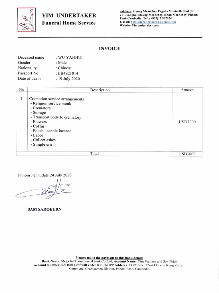 Invoice WU YANHUI 24 Jul 2020 PDF | PDF