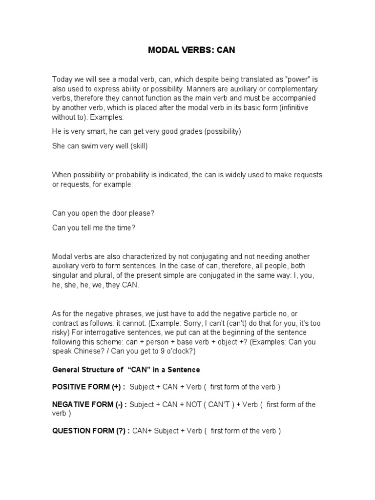 Modal Verb Can | PDF | Verb | Question