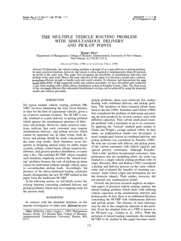 The Multiple Vehicle Routing Problem With Simultaneous Delivery and ...