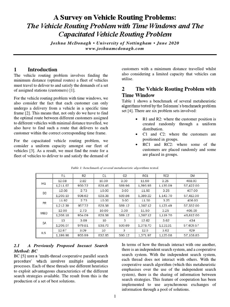 A Survey On Vehicle Routing Problems: The Vehicle Routing Problem With ...