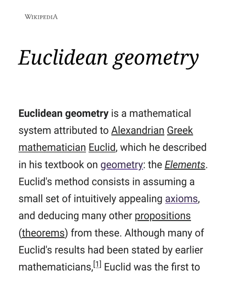 Euclidean Geometry - Wikipedia | PDF | Euclidean Geometry | Axiom