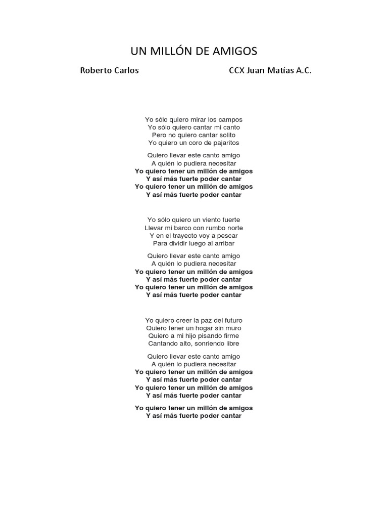 Letra Un Millon de Amigos CCX | PDF