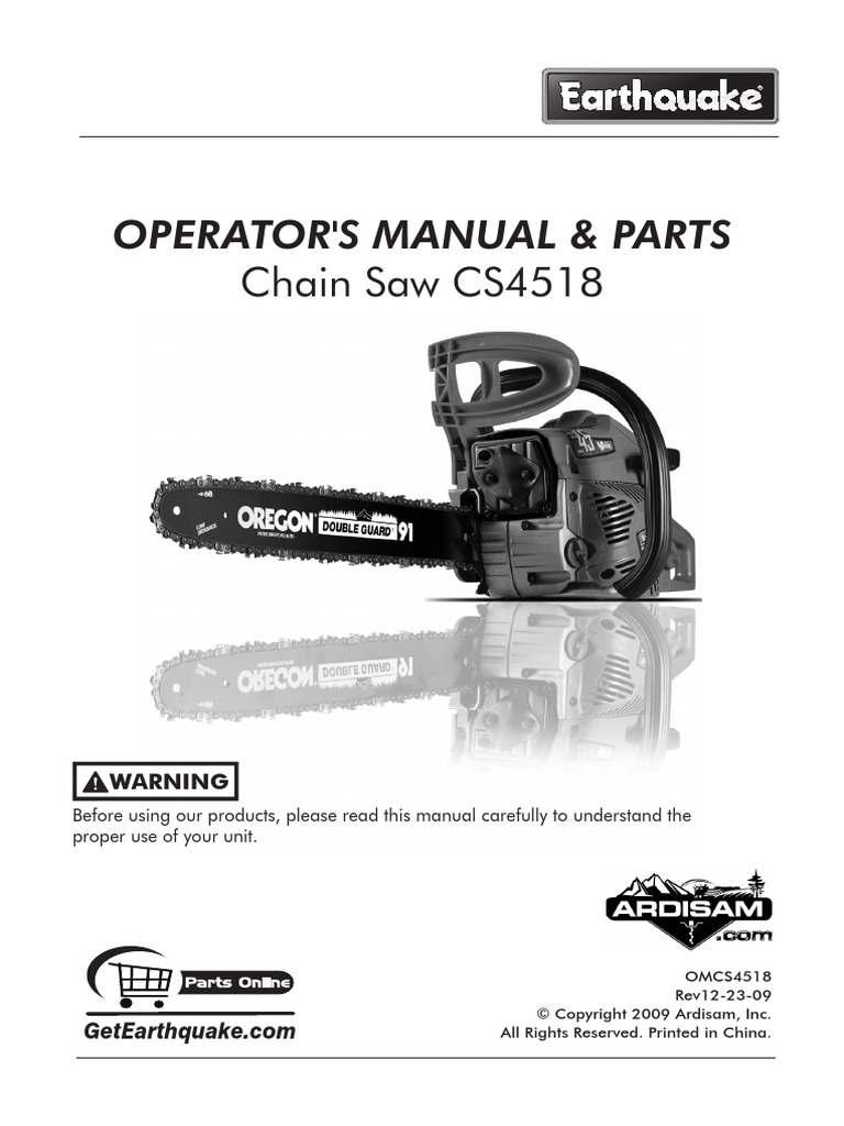 Operator'S Manual & Parts: Chain Saw Cs4518 | PDF | Manufactured Goods ...