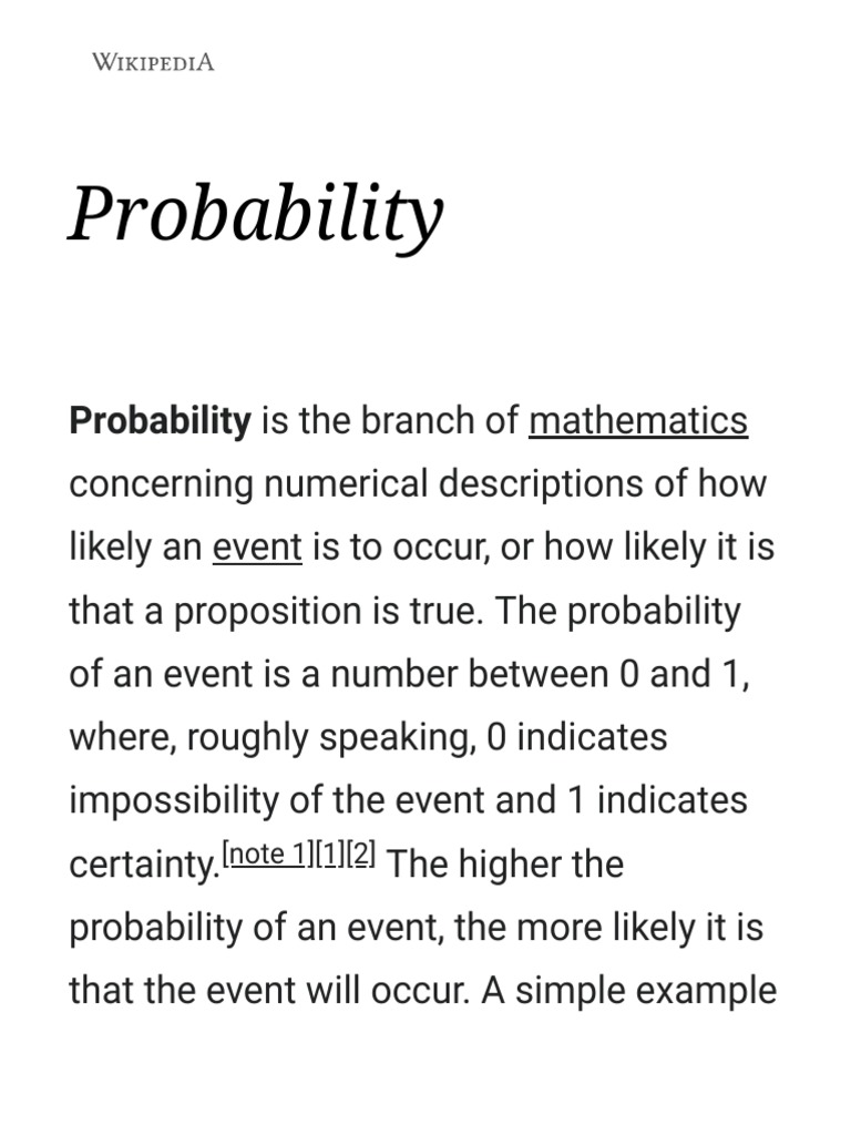 Probability - Wikipedia | PDF | Probability | Probability And Statistics