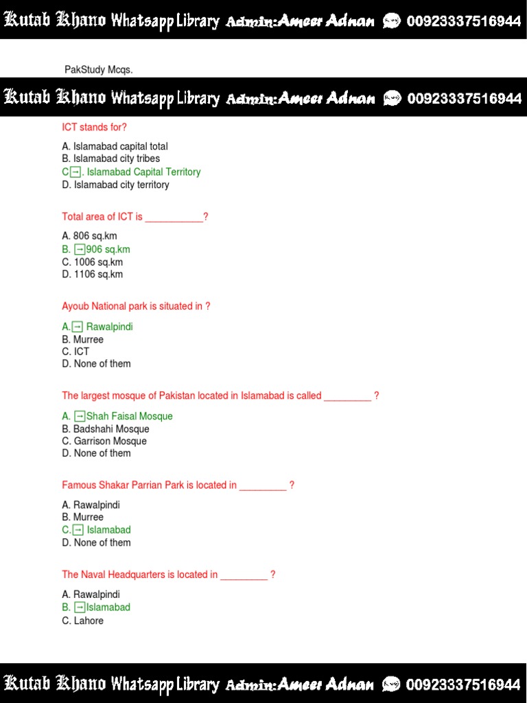 About Islamabad Pakistan Study mcqs2 PDF | PDF | Islamabad | World Politics