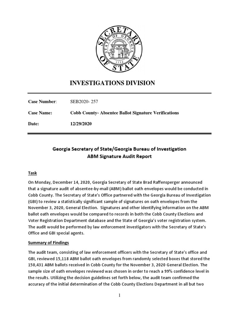 Cobb County Abm Audit Report 20201229 Pdf Absentee Ballot Voter
