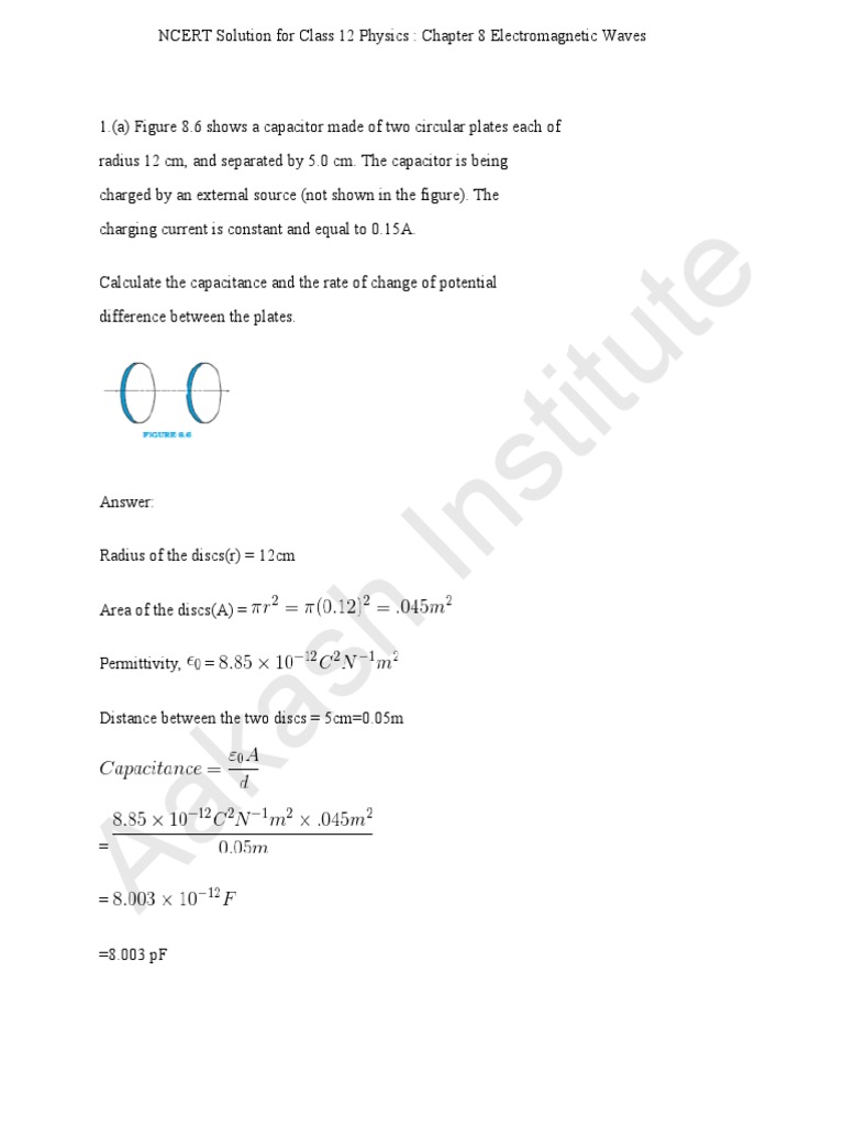 Class 12 Physics Chapter 8 Electromagnetic Waves PDF | PDF ...