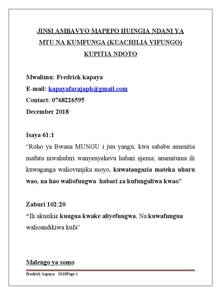 Jinsi Ambavyo Mapepo Huingia Ndani Ya | PDF