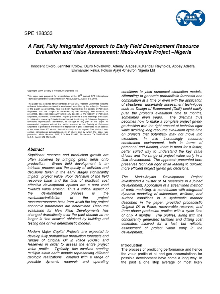 A Fast, Fully Integrated Approach To Early Field Development Resource ...