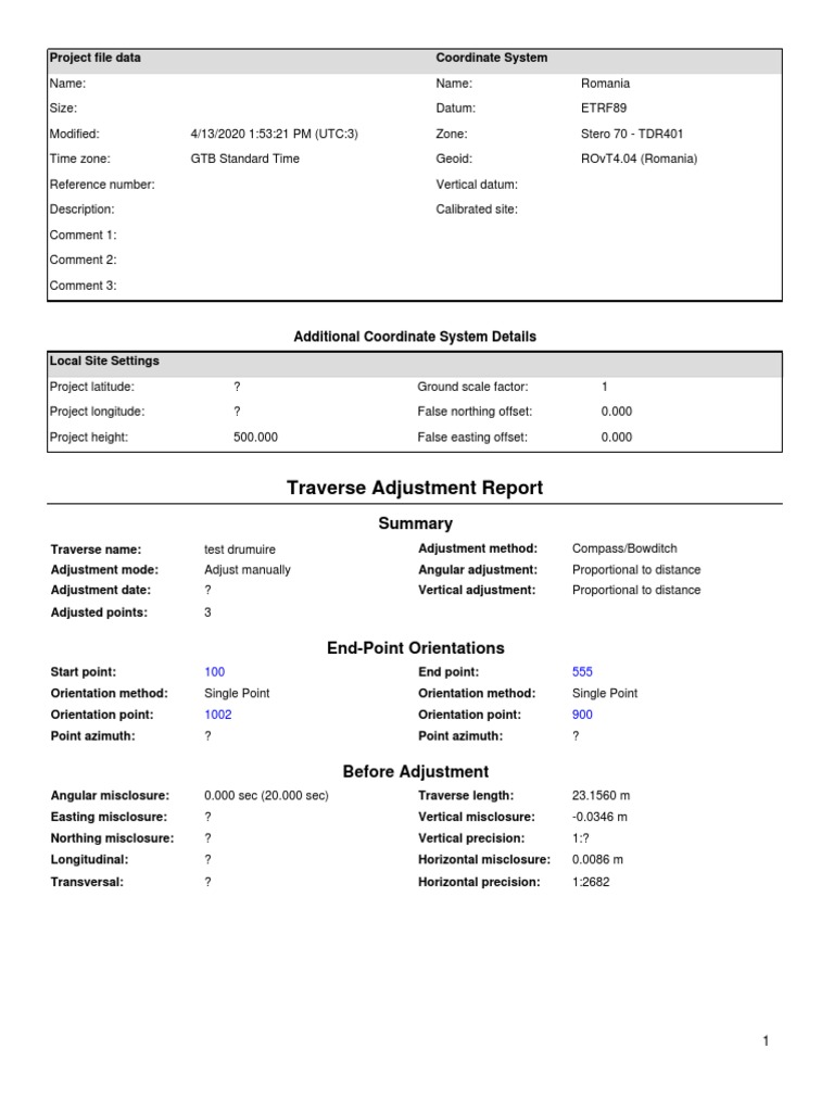 Traverse Adjustment Report | PDF | Scientific Observation | Applied And ...