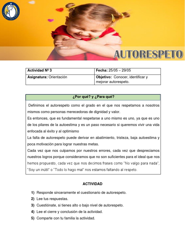 Actividad #3 5 - 8 Basico (Autorespeto) | PDF | Autoestima | Conceptos ...