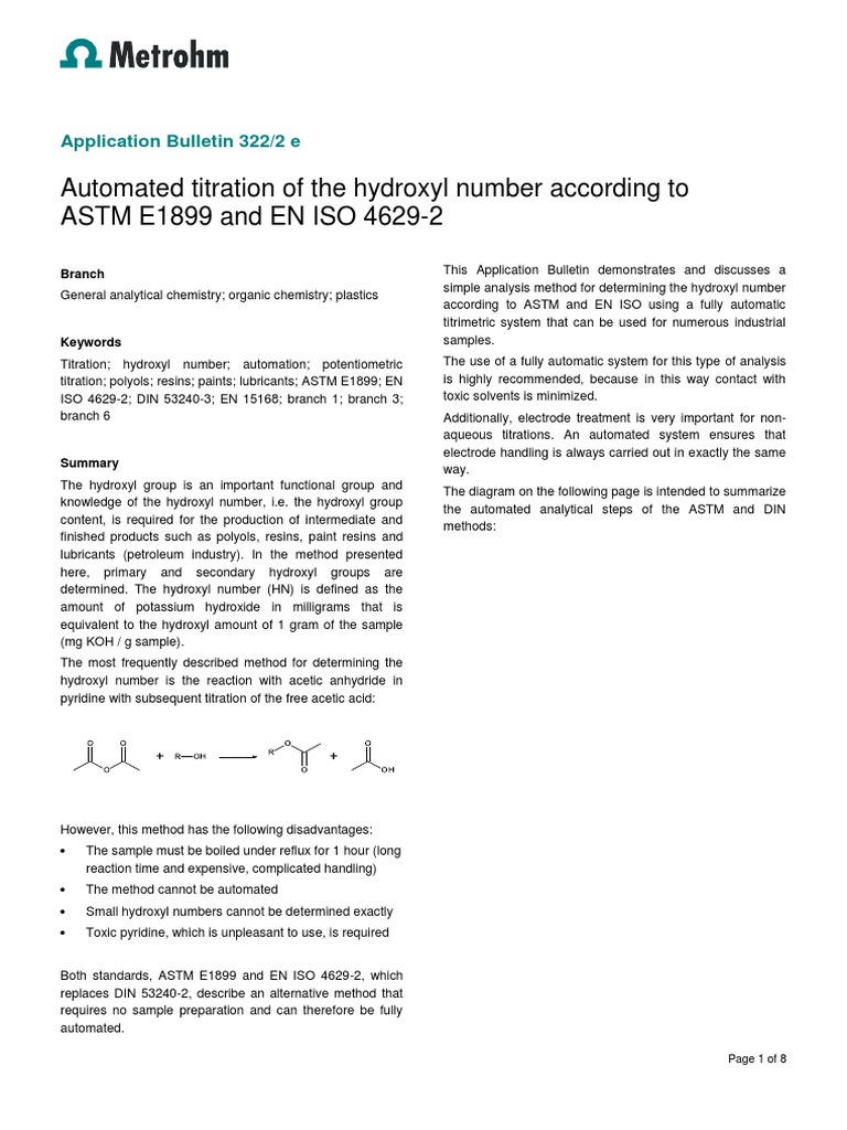 Automated Titration of The Hydroxyl Number According To ASTM E1899 and ...