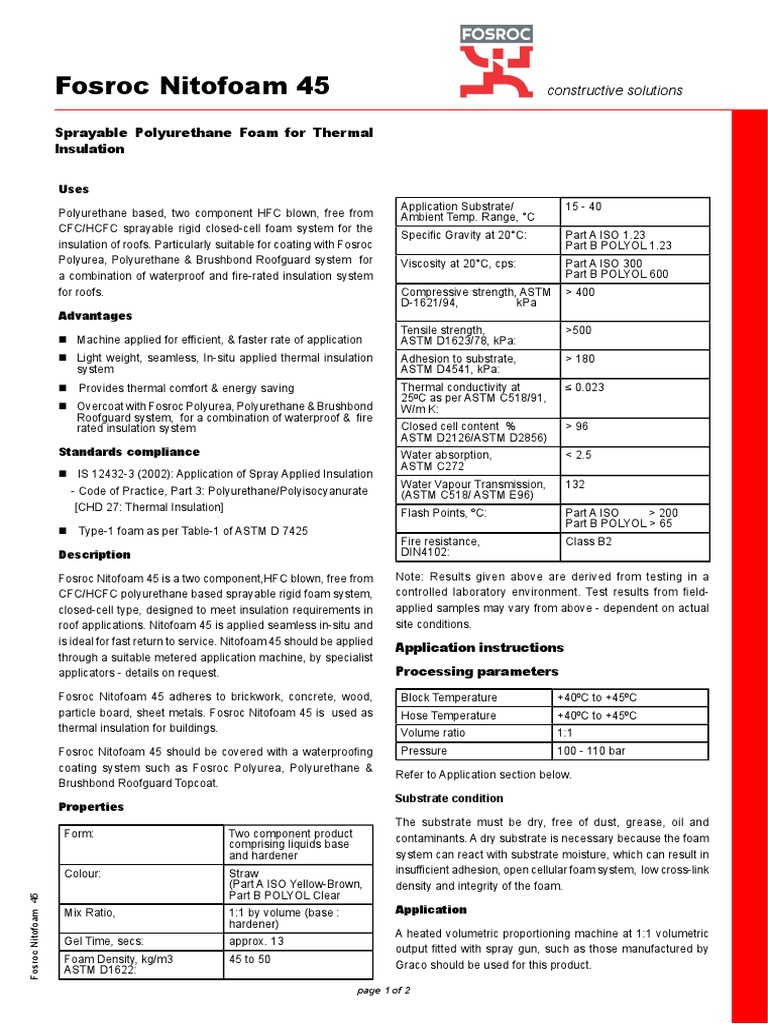 TDS Fosroc Nitofoam 45 India PDF | PDF | Polyurethane | Foam