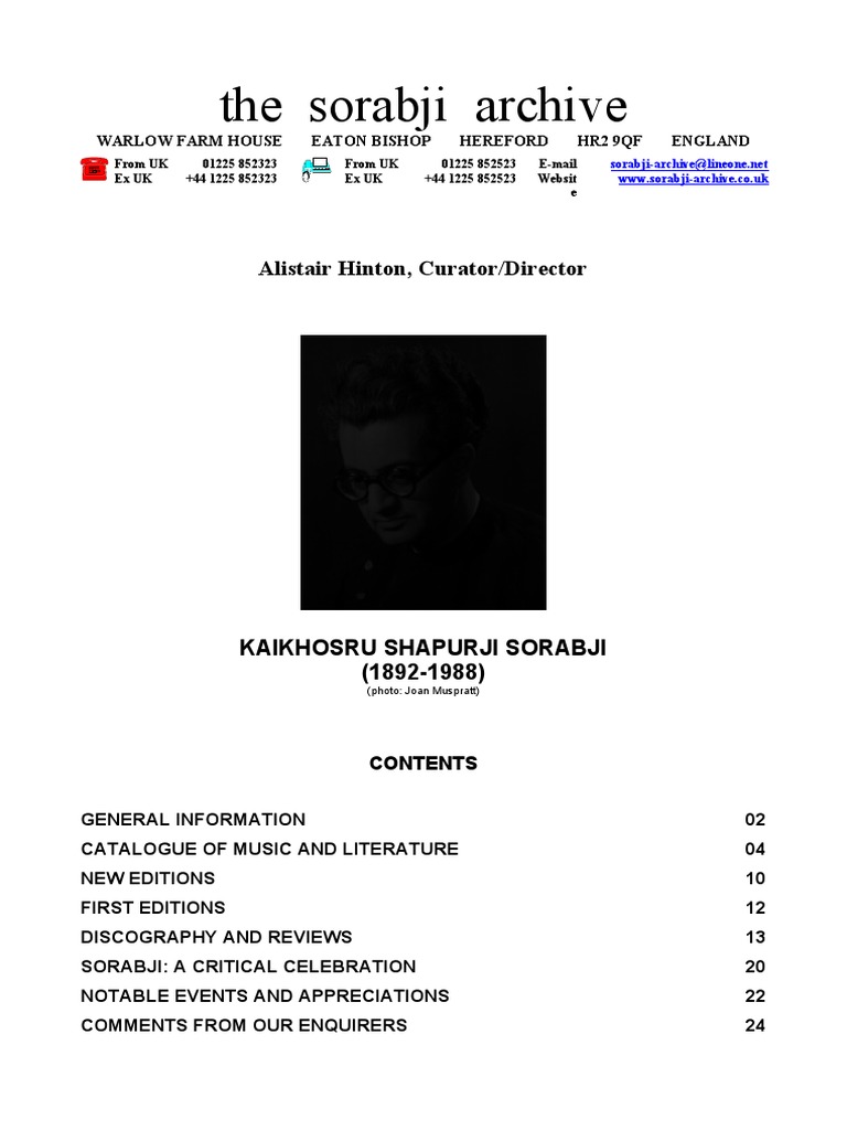 The Sorabji Archive: Alistair Hinton, Curator/Director | PDF | Cheque ...
