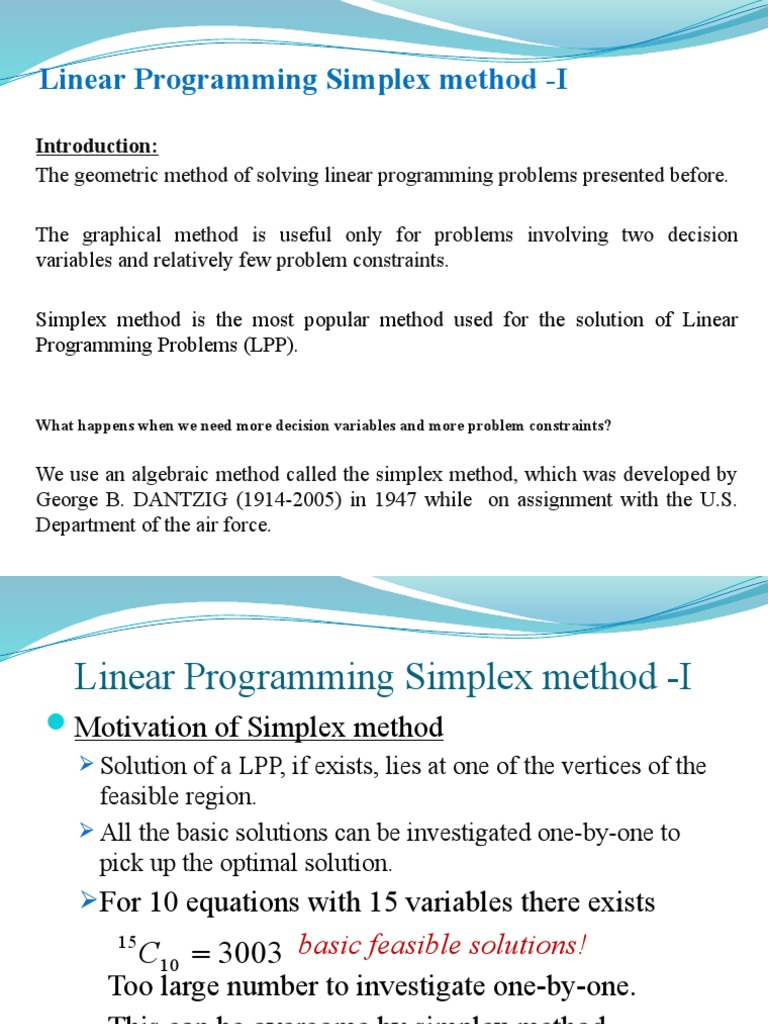 Lect 8 Simplex Method 1 Pdf Linear Programming Computational Science