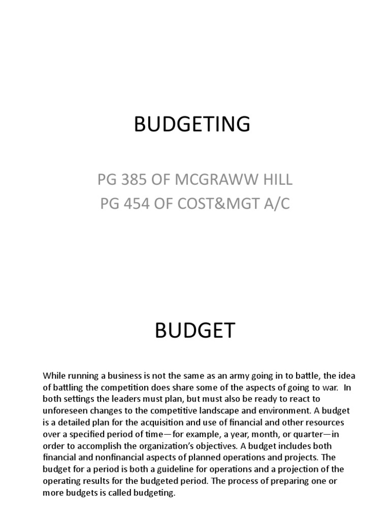Budgeting Class 1 Topic | PDF