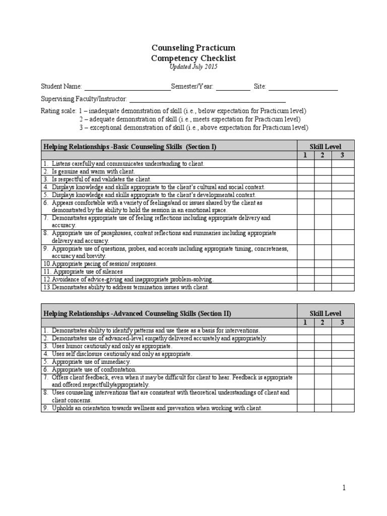 Counseling Competency Checklist | PDF | School Counselor | Common Core ...
